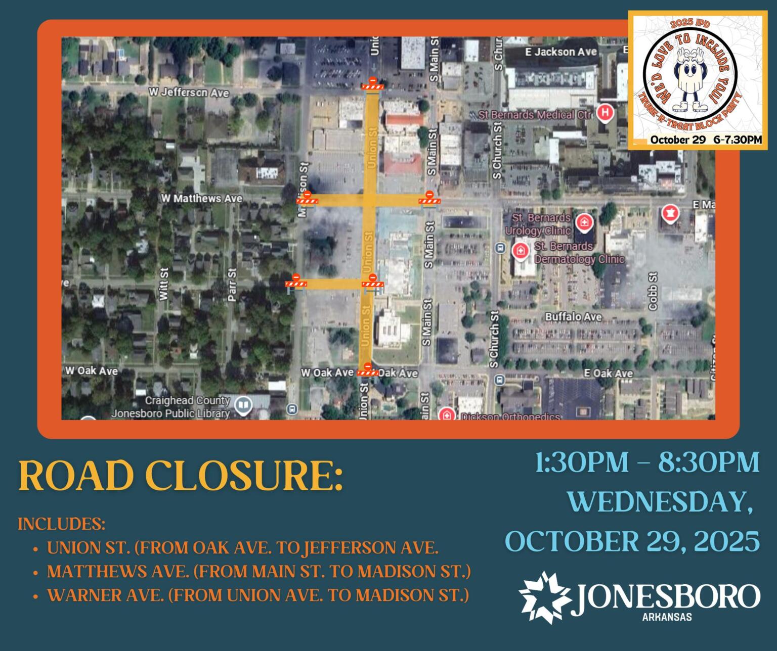 Downtown Jonesboro roads to be closed for JPD Trunk or Treat event ...